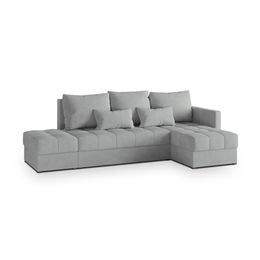 ECKSOFA LUMARI R-S Hellgrau Pl&uuml;sch-Stoff mit Schlaffunktion