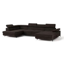 WOHNLANDSCHAFT RUBANO L-S Braun Velours-Stoff mit Schlaffunktion