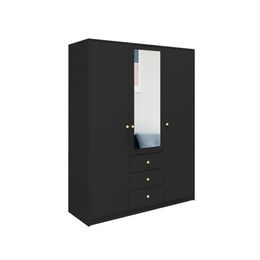 DREHT&Uuml;RENSCHRANK GALIO 149/200/57,5 cm 3-t&uuml;rig mit Spiegel Schwarz
