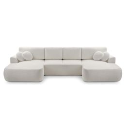 WOHNLANDSCHAFT FILO Beige Boucle-Stoff mit Schlaffunktion