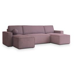 WOHNLANDSCHAFT PESANO P Lila Kordstoff mit Schlaffunktion