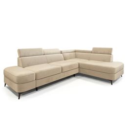 ECKSOFA AVISE M R-S Creme Velours-Stoff mit Schlaffunktion