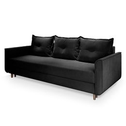 BETTSOFA NAPOL Schwarz Pl&uuml;sch-Stoff mit Schlaffunktion