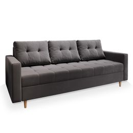 BETTSOFA MILO Grau Pl&uuml;sch-Stoff mit Schlaffunktion
