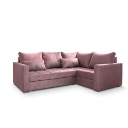 ECKSOFA LIRENO R-S Rosa Pl&uuml;sch-Stoff mit Schlaffunktion