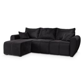 ECKSOFA MADISON Schwarz Pl&uuml;sch-Stoff mit Schlaffunktion