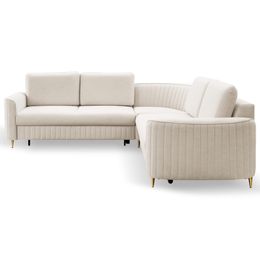 ECKSOFA VELA R-S Beige Velours-Stoff mit Schlaffunktion