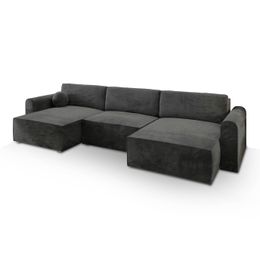 WOHNLANDSCHAFT FENTO M Schwarz Velours-Stoff mit Schlaffunktion