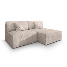 ECKSOFA FIORO P Creme Kordstoff mit Schlaffunktion