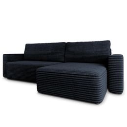 ECKSOFA TELIN Schwarz Kordstoff mit Schlaffunktion