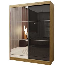 SCHWEBET&Uuml;RENSCHRANK VITALE 150/216/61 cm 2-t&uuml;rig mit Spiegel Eiche Artisan