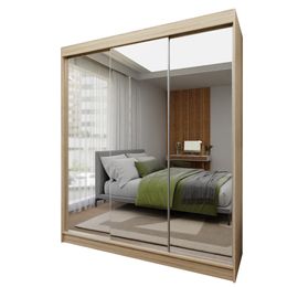 SCHWEBET&Uuml;RENSCHRANK BELLINA 180/216/61 cm 3-t&uuml;rig mit Spiegel Sonoma Eiche