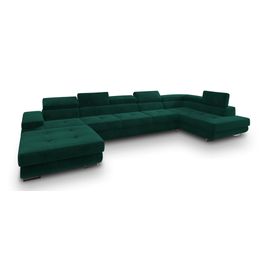 WOHNLANDSCHAFT TORIVA R-S Gr&uuml;n Velours-Stoff mit Schlaffunktion