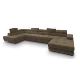WOHNLANDSCHAFT TORIVA L-S Beige Velours-Stoff mit Schlaffunktion