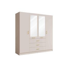 DREHT&Uuml;RENSCHRANK NEVARIS 200/200,5/58cm 4-t&uuml;rig mit Spiegel Sandbeige