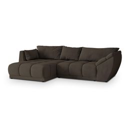 ECKSOFA ORENTI L-S Braun Velours-Stoff mit Schlaffunktion