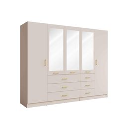DREHT&Uuml;RENSCHRANK NEVARIS 250/200,5/58cm 5-t&uuml;rig mit Spiegel Sandbeige