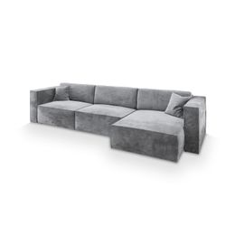 ECKSOFA TOLMO M Hellgrau Velours-Stoff mit Schlaffunktion