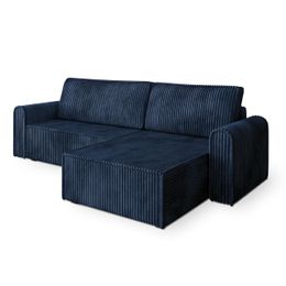 ECKSOFA VALTINO Blau Kordstoff mit Schlaffunktion
