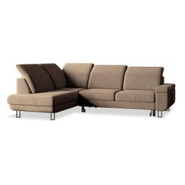 ECKSOFA LERMA L-S Beige Velours-Stoff mit Schlaffunktion