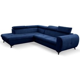 ECKSOFA MAGIA L-S Dunkelblau Pl&uuml;sch-Stoff mit Schlaffunktion
