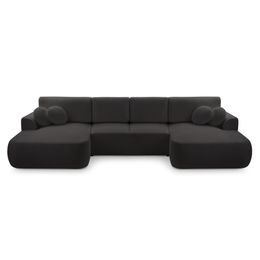 WOHNLANDSCHAFT FILO Schwarz Boucle-Stoff mit Schlaffunktion