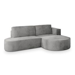 ECKSOFA CORTIO M R-S Grau Velours-Stoff mit Schlaffunktion