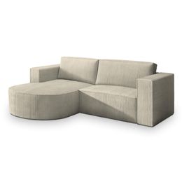 ECKSOFA SORELA P L-S Creme Kordstoff mit Schlaffunktion
