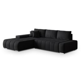 ECKSOFA ALESE L-S Schwarz Velours-Stoff mit Schlaffunktion