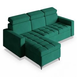 ECKSOFA KAME Gr&uuml;n Pl&uuml;sch-Stoff mit Schlaffunktion