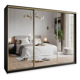 SCHWEBET&Uuml;RENSCHRANK RIEN 270/205/60 cm 3-t&uuml;rig mit Spiegel Schwarz
