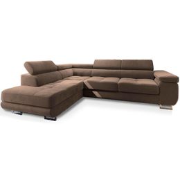 ECKSOFA SELVA L-S Beige Velours-Stoff mit Schlaffunktion