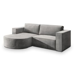 ECKSOFA SORELA M L-S Hellgrau Velours-Stoff mit Schlaffunktion