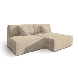 ECKSOFA FIORO M Creme Velours-Stoff mit Schlaffunktion