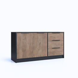 KOMMODE SION 138/81/41cm mit 3 Schubladen 2 T&uuml;ren Schwarz