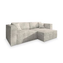ECKSOFA NERIO P Creme Kordstoff mit Schlaffunktion