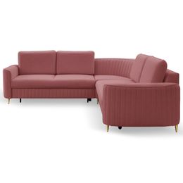 ECKSOFA VELA R-S Dunkelrot Velours-Stoff mit Schlaffunktion