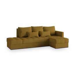 ECKSOFA LUMARI R-S Gelb Pl&uuml;sch-Stoff mit Schlaffunktion