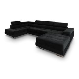 WOHNLANDSCHAFT CASONE L-S Schwarz Velours-Stoff mit Schlaffunktion