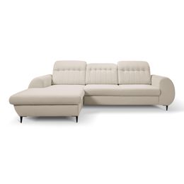 ECKSOFA PURO L-S Beige Pl&uuml;sch-Stoff mit Schlaffunktion