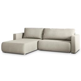 ECKSOFA TURIN Creme Geflochtener Stoff mit Schlaffunktion