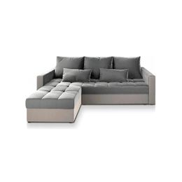 ECKSOFA KOS PIK Hellgrau Pl&uuml;sch-Stoff mit Schlaffunktion