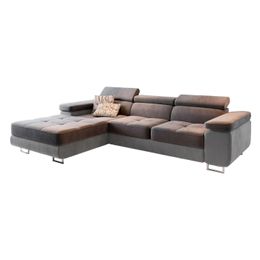 ECKSOFA ELMA L-S Grau Velours-Stoff mit Schlaffunktion