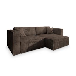 ECKSOFA NERIO P Braun Kordstoff mit Schlaffunktion