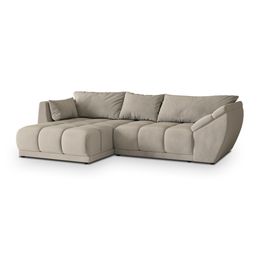 ECKSOFA ORENTI L-S Beige Velours-Stoff mit Schlaffunktion