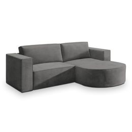 ECKSOFA SORELA M R-S Grau Velours-Stoff mit Schlaffunktion