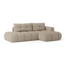 ECKSOFA FLUMA R-S Beige Boucle-Stoff mit Schlaffunktion