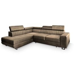 ECKSOFA NOLA L-S Beige Velours-Stoff mit Schlaffunktion