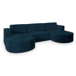 WOHNLANDSCHAFT VEZZO M Blau Velours-Stoff mit Schlaffunktion