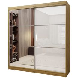 SCHWEBET&Uuml;RENSCHRANK VITALE 200/216/61 cm 2-t&uuml;rig mit Spiegel Eiche Artisan